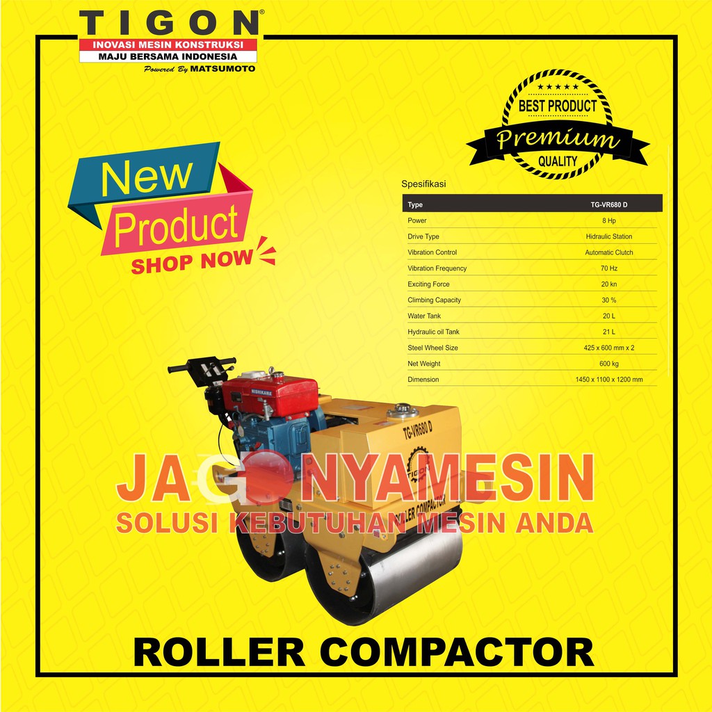 Jual Tigon Mesin Baby Roller Compactor TG-VR680 D Pemadat Tanah Dan ...