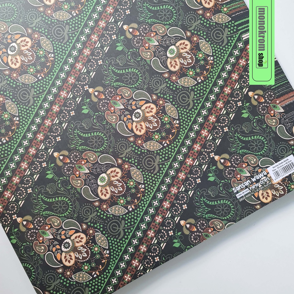 Jual Kertas Kado Sansan Wawa Motif Batik Pattern Hijau Coklat Tua ...
