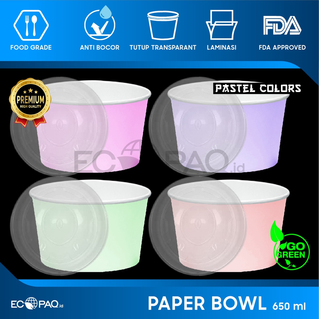 Jual Paper Bowl PASTEL Series + Tutup 650 ml 22 oz (50 set) | Shopee ...