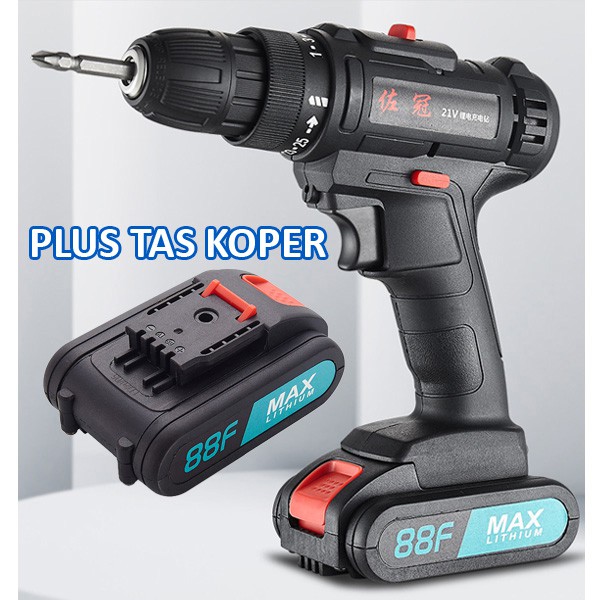 Jual Mesin Bor Double Baterai 88F Lithium Power Besar Cordless Drill Profesional | Shopee Indonesia
