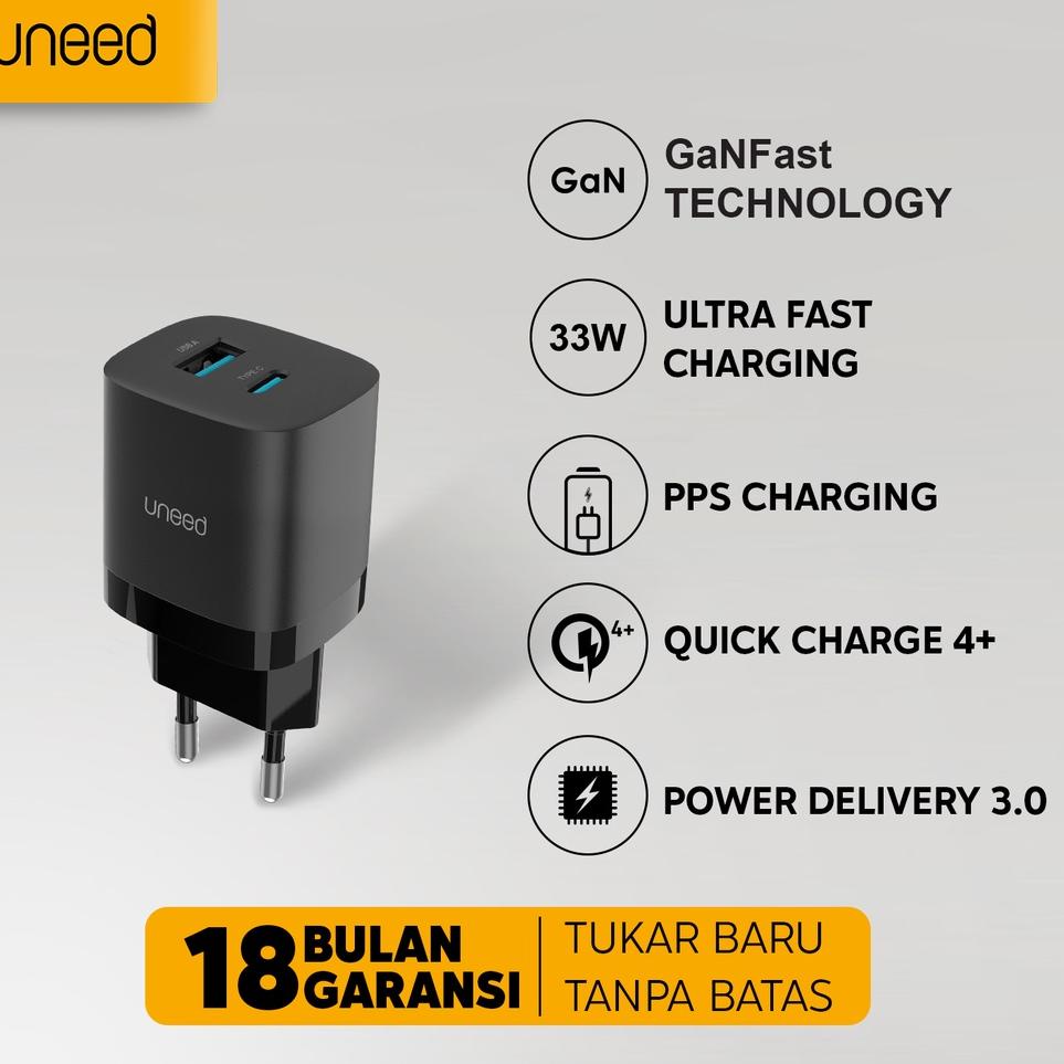 Jual UNEED Mini GaN Charger Dual Port 33W PD 3.0 PPS QC 4.0 FCP ...