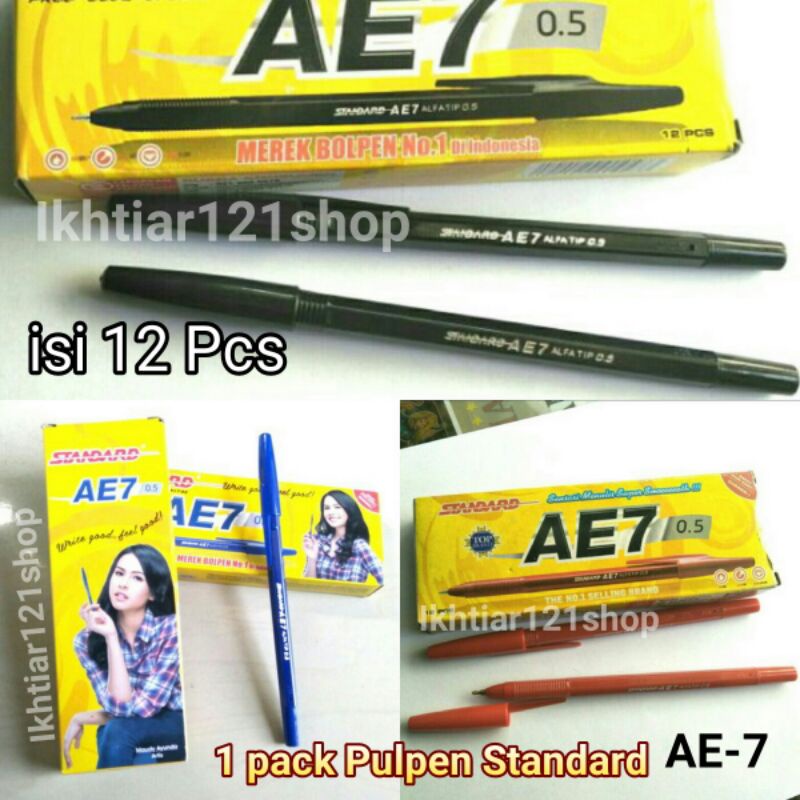 Jual Paket 1 Pack Pulpen/Bolpen Standard AE7 isi 12 Pcs | Shopee Indonesia