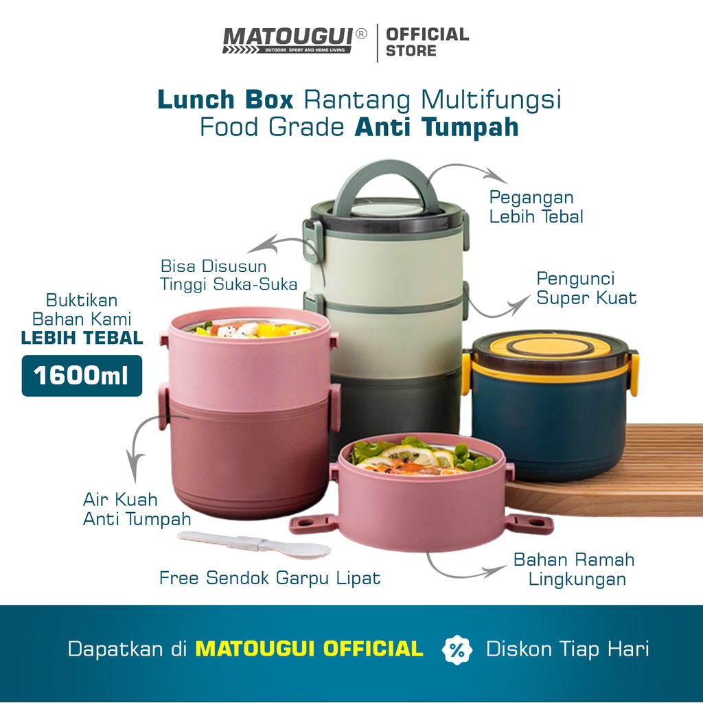 Jual Lunch Box MATOUGUI Rantang Anti Tumpah Estetik Kualitas Food Grade ...