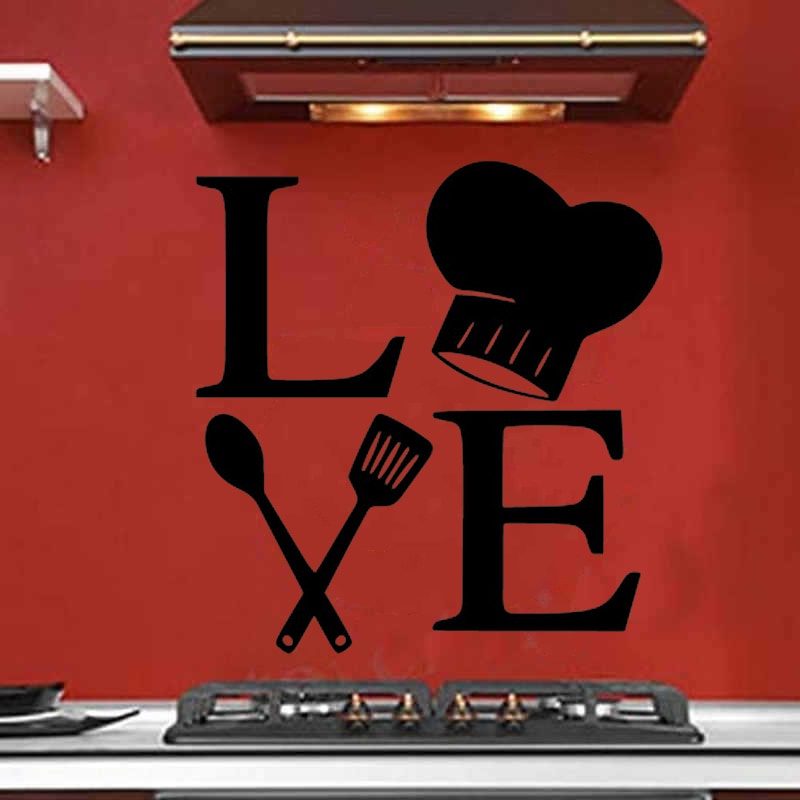 Jual Stiker Dinding Dapur Love Chef hat and Spatula Vinyl Wall Sticker ...