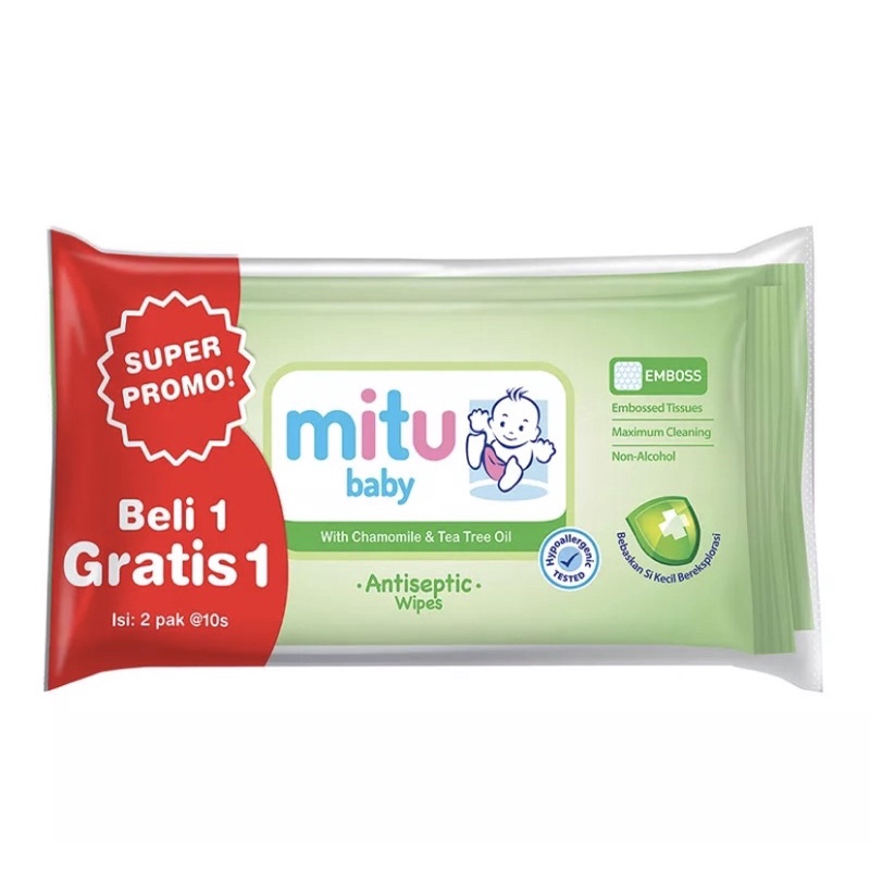 Jual MITU Baby Wipes Tisu Basah Antiseptic - Refreshing 10s Buy 1 Get 1 ...