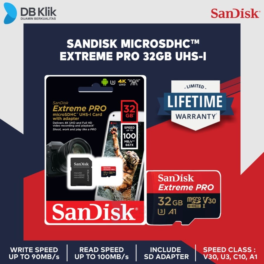 Jual Micro SD SanDisk Extreme Pro SDHC 32GB 100MB/s with Adapter | Shopee Indonesia