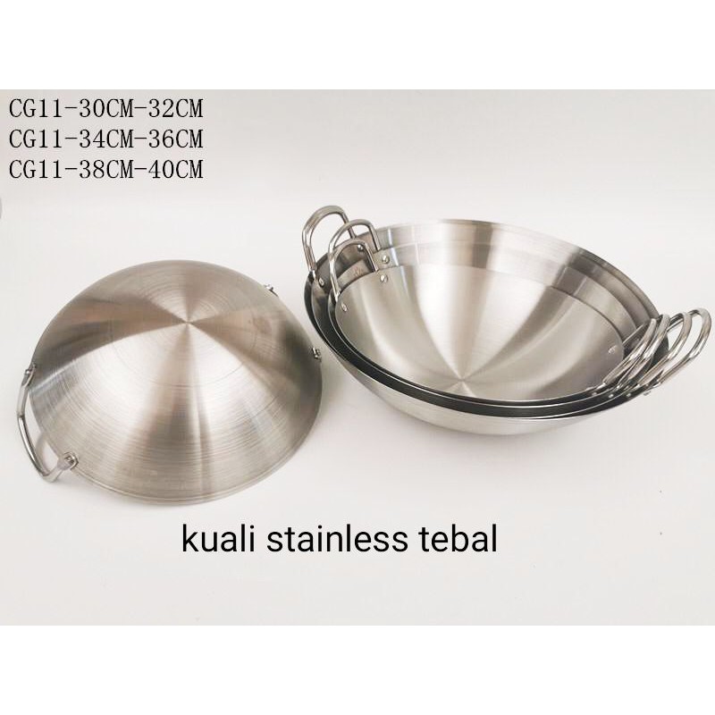 Jual wajan penggorengan kuali stainless tebal anti lengket 30cm,32cm,34cm,36cm | Shopee Indonesia