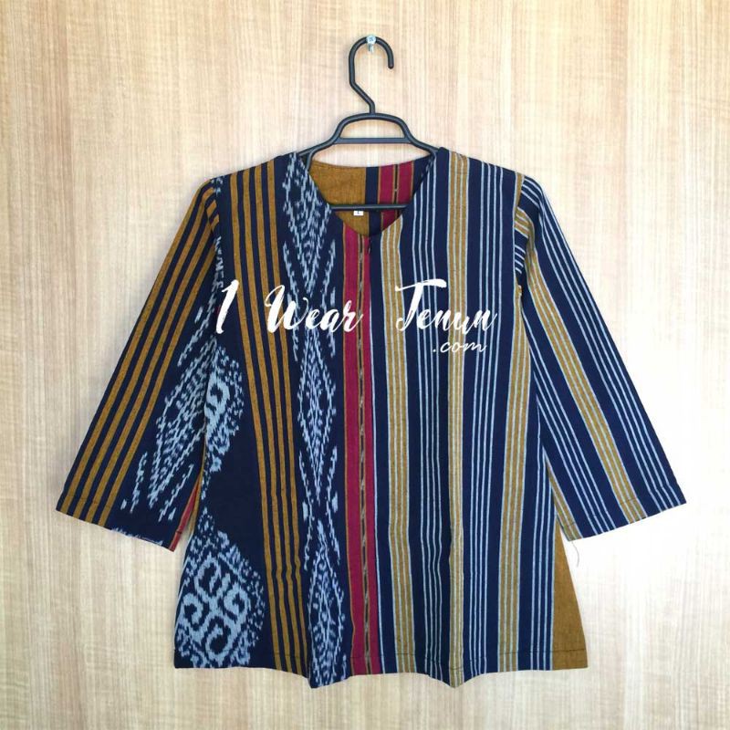 Jual BLOUSE TENUN LURIK JEPARA NAVY MUSTARD | Shopee Indonesia
