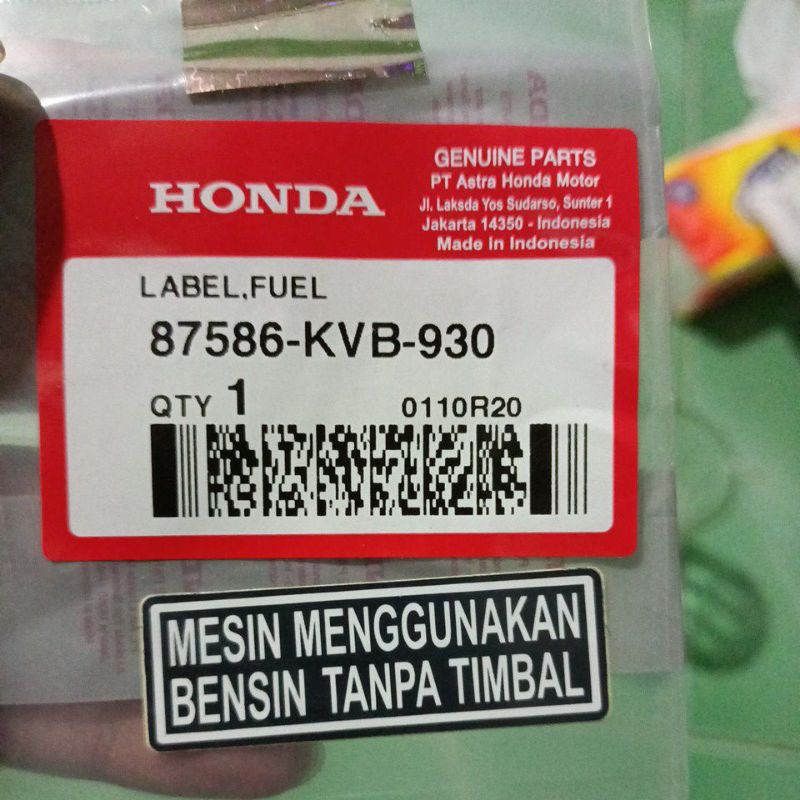 Jual 87586KVB930 Stiker Label Fuel Tangki Honda Tiger Megapro GL Pro ...