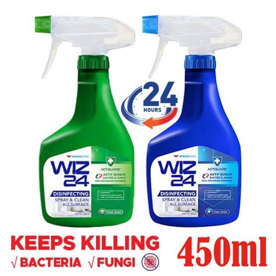 Jual WIZ 24 DISINFECTING SPRAY & CLEAN ALL SURFACE 450ML | Shopee Indonesia