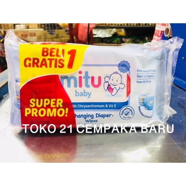 Jual Mitu Baby Wipes BLUE isi 50 lembar Beli 1 Gratis 1 | Tisu Basah Bayi | Shopee Indonesia