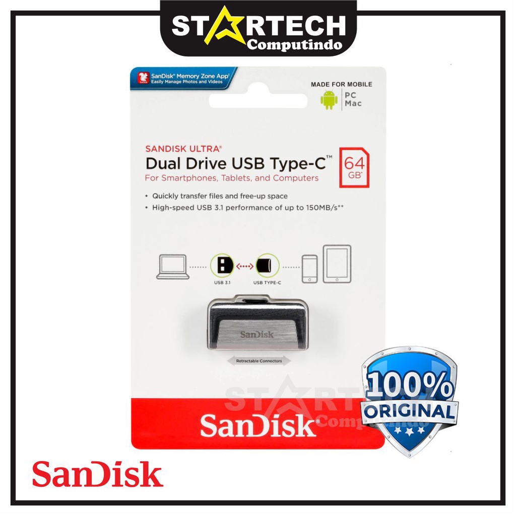 Jual Flashdisk OTG Type C 64GB SanDisk Dual Drive SDDDC2 - Garansi ...
