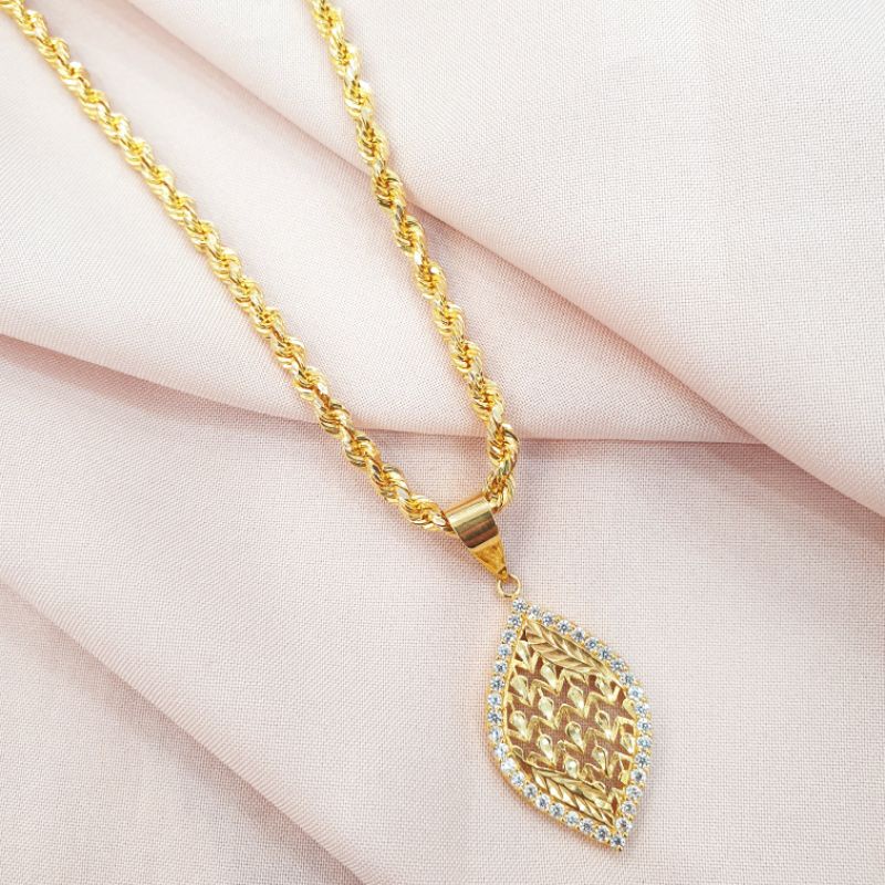 Jual Kalung dewasa model tambang + liontin oval variasi permata emas ...