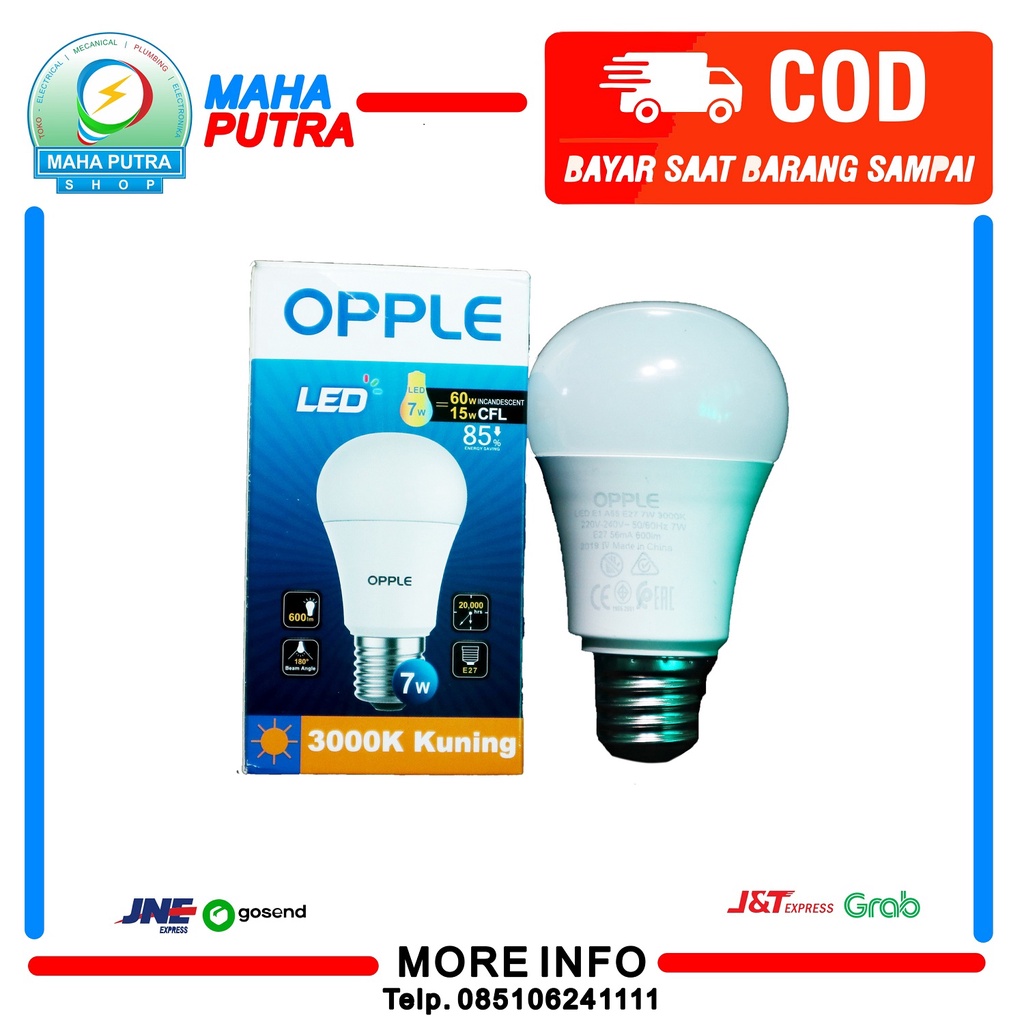 Jual LAMPU OPPLE LED 7 WATT E27 A60. LAMPU LED OPPLE CAHAYA PUTIH/KUNING | Shopee Indonesia