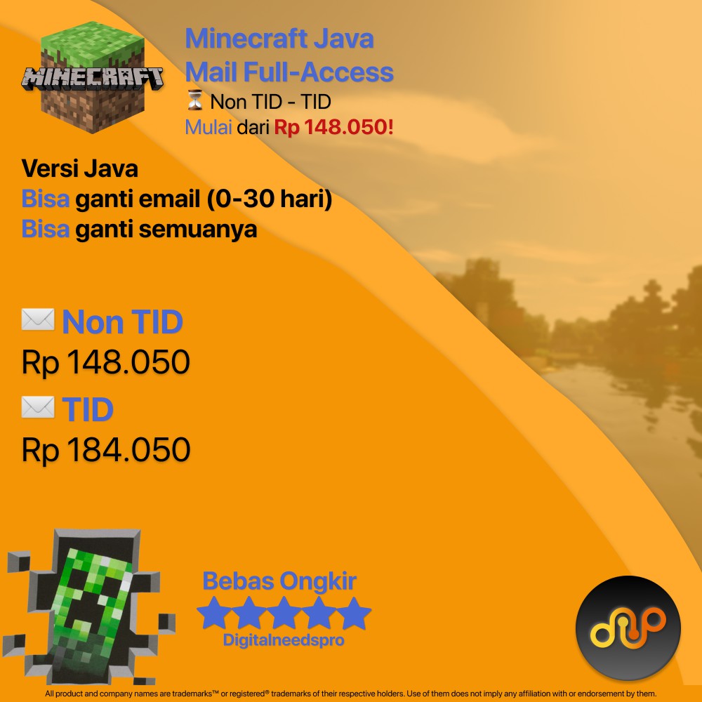 Jual Bebas Ongkir | Full-Access | Minecraft Java Account | Shopee Indonesia