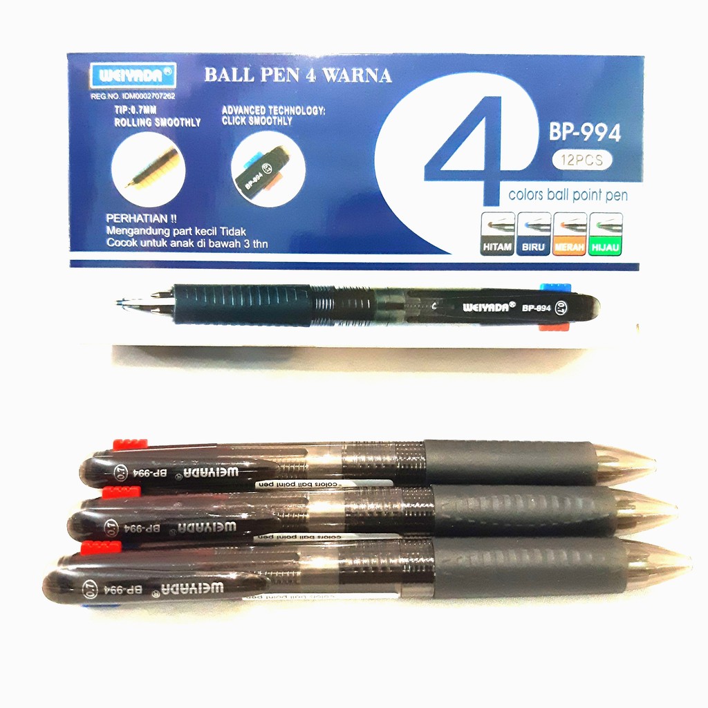 Jual Bolpen/Bolpoint/Ballpen/Pulpen/Pen Click 4 Warna Weiyada BP-9940.7mm | Shopee Indonesia