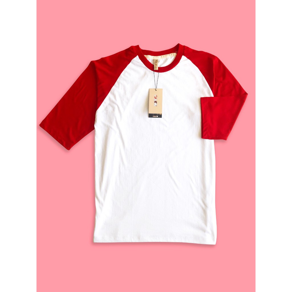 Jual Baju Kaos Raglan Premium CAMOE basic warna merah putih / white red ...