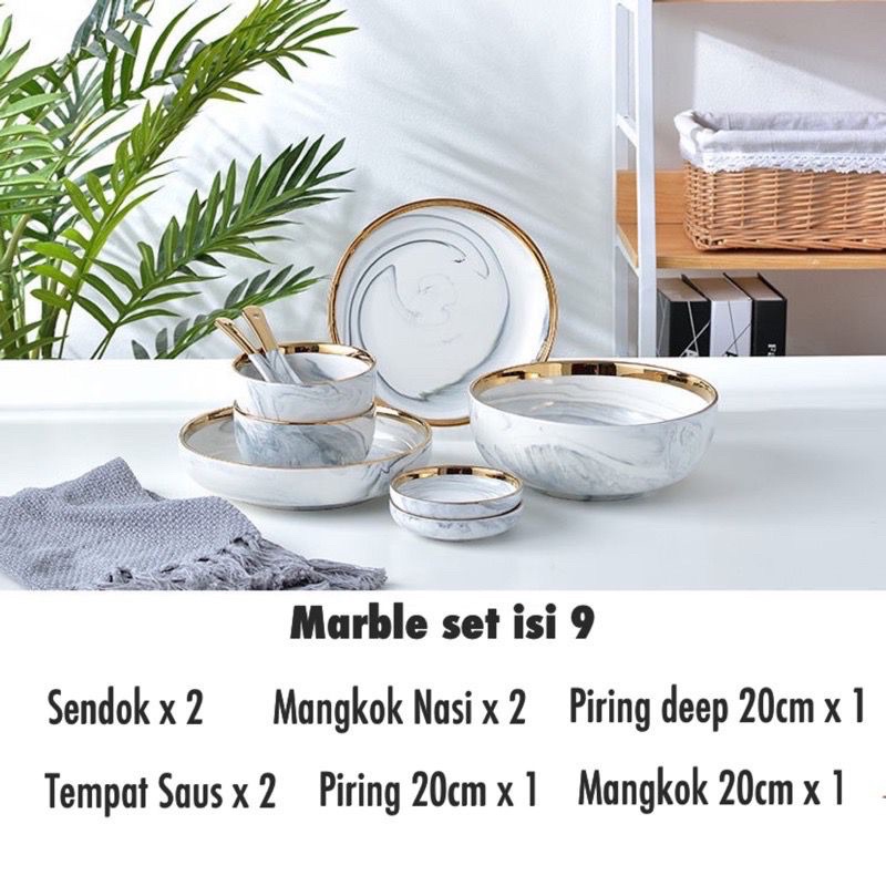 Jual PIRING MANGKOK SET MARBLE UNTUK 2 ORANG LENGKAP ISI 9 PCS SET GIFT ...