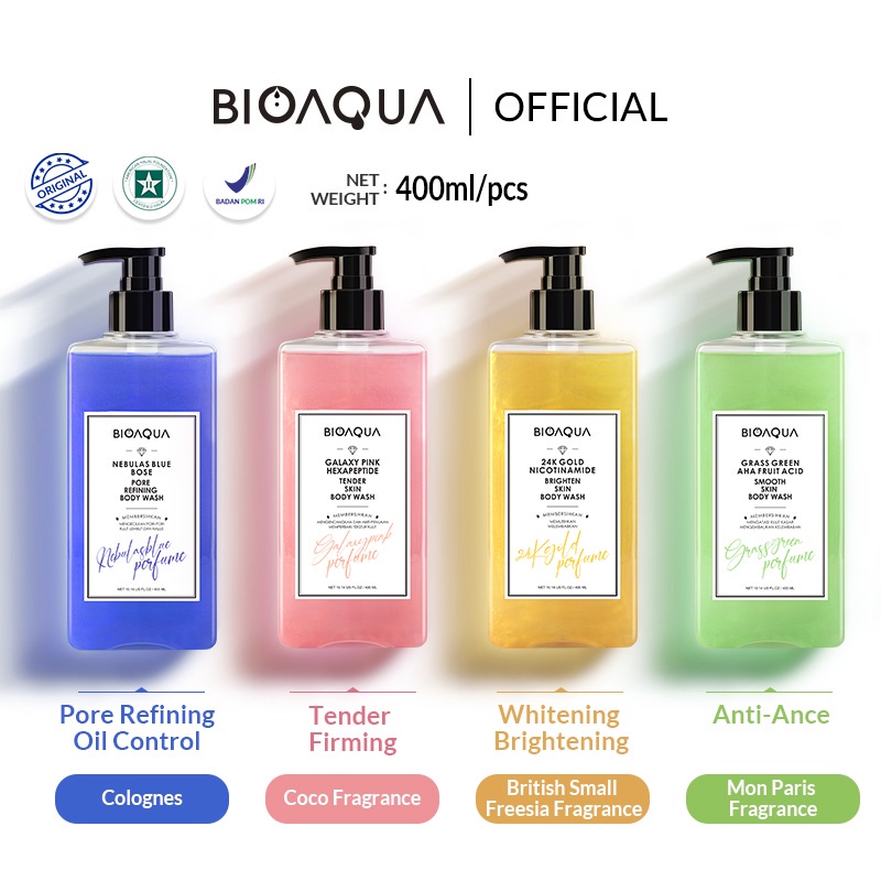 Jual BIOAQUA 24K Gold Body Wash 400ml Shower Gel English Pear & Freesia scent (BPOM) | Shopee ...
