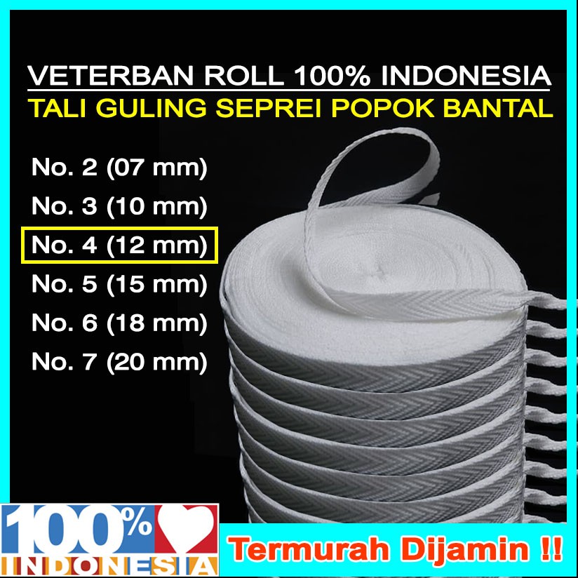 Jual TALI GULING VETERBAN ROLL NO 4 Uk 12mm PUTIH TALI SEPREI KASUR ...