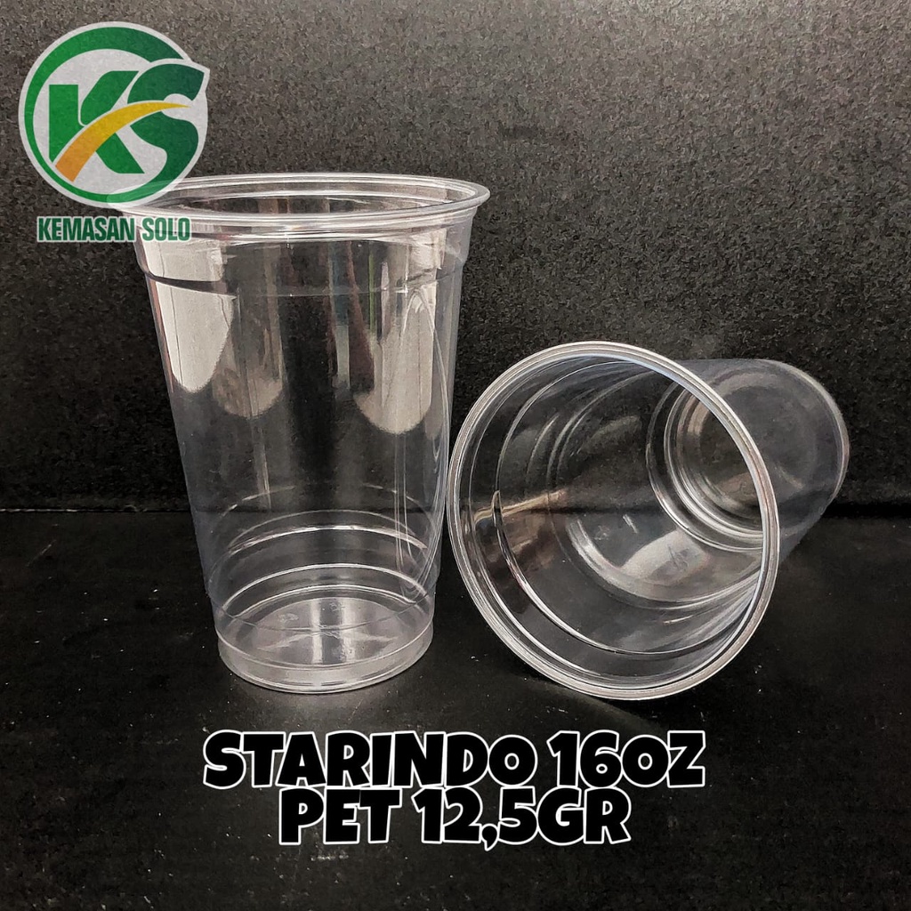 Jual Gelas plastik PET cup datar 16oz 12,5gr bening STARINDO | Shopee Indonesia