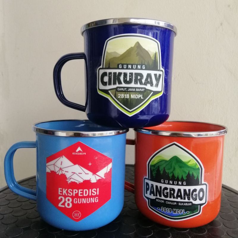 Jual Premium Gelas Mug Enamel stiker Gunung outdoor tebal diameter 9 cm ...