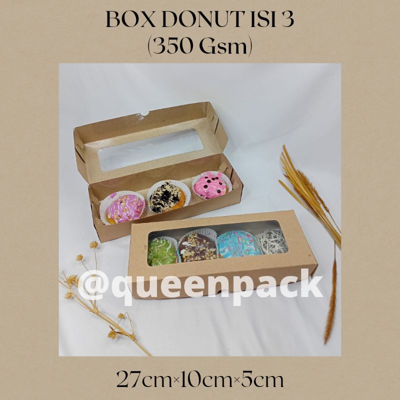 Jual BOX DONUT ISI 3 WINDOW | DUS DONAT KRAFT WINDOW 350 GSM | KARDUS ...