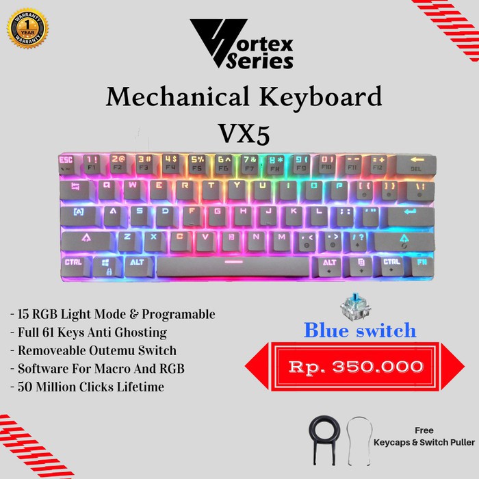 Jual keyboard vortex series vx5 white (blue switch) | Shopee Indonesia