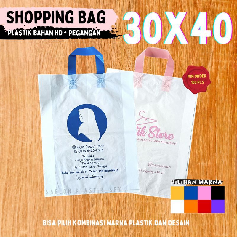 Jual 30x40 Sablon Plastik Shopping Bag Plastik Handle Soft Handle