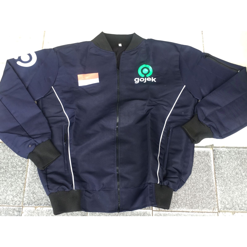 Jual JAKET BOMBER CUSTOME NAVY BLUE 1 SISI TASLAN G01 LOGO BARU MURAH ...