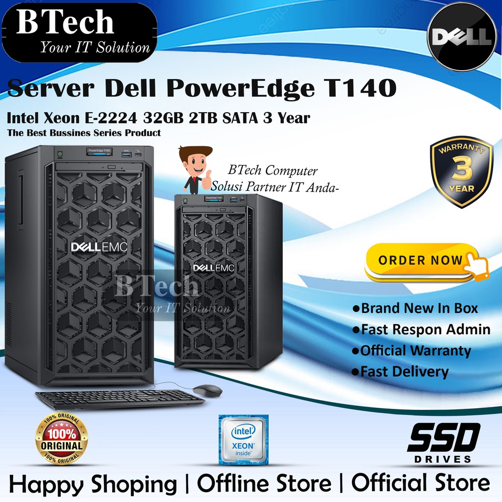 Jual Server Dell PowerEdge T140 Intel Xeon E-2224 32GB 2TB SATA 3 Year ...