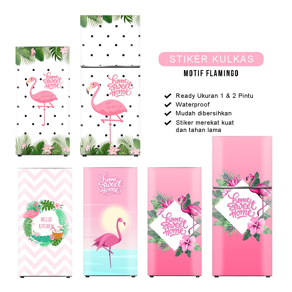 Jual Sticker pintu kulkas 1 pintu dan 2 pintu motif flamingo | Shopee ...