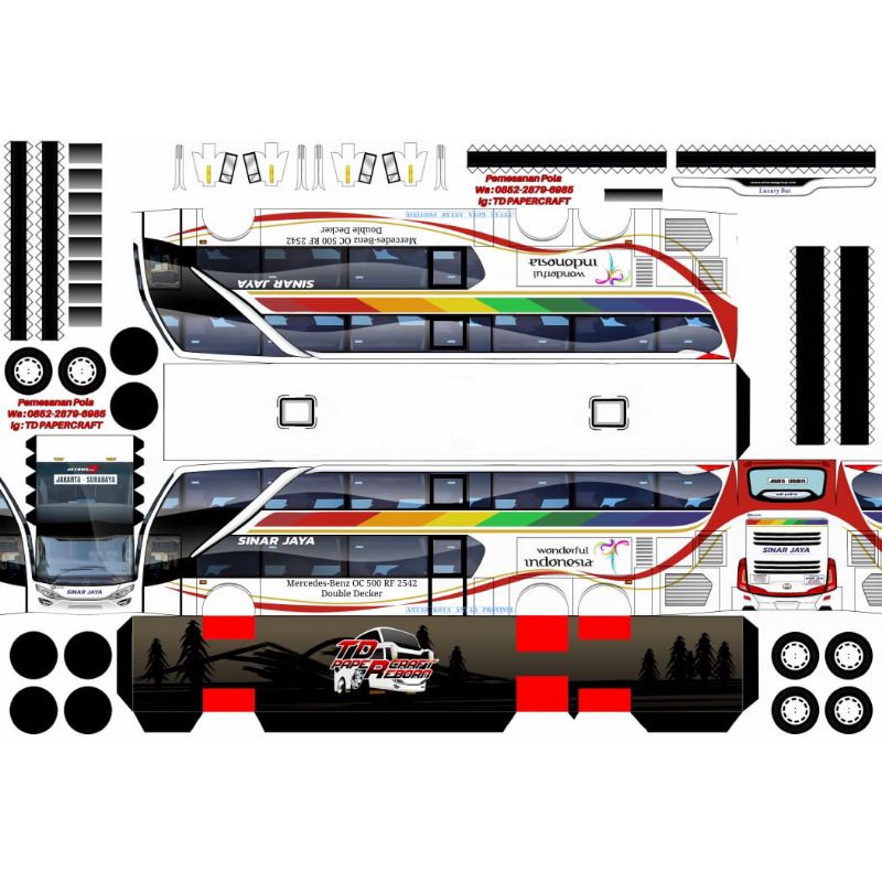 Jual Lembaran Pola PaperCraft Bus Sinar Jaya Double Decker JB2+ Skala 1 ...