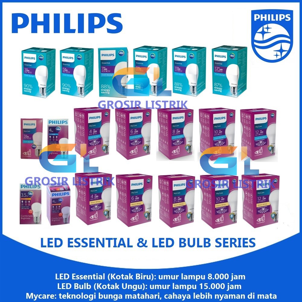 Jual Lampu Philips LED Essential 3W 5W 7W 9W 11W 13W 15W Bulb Mycare 3W 4W 6W 8W 10W 12W 14.5W ...