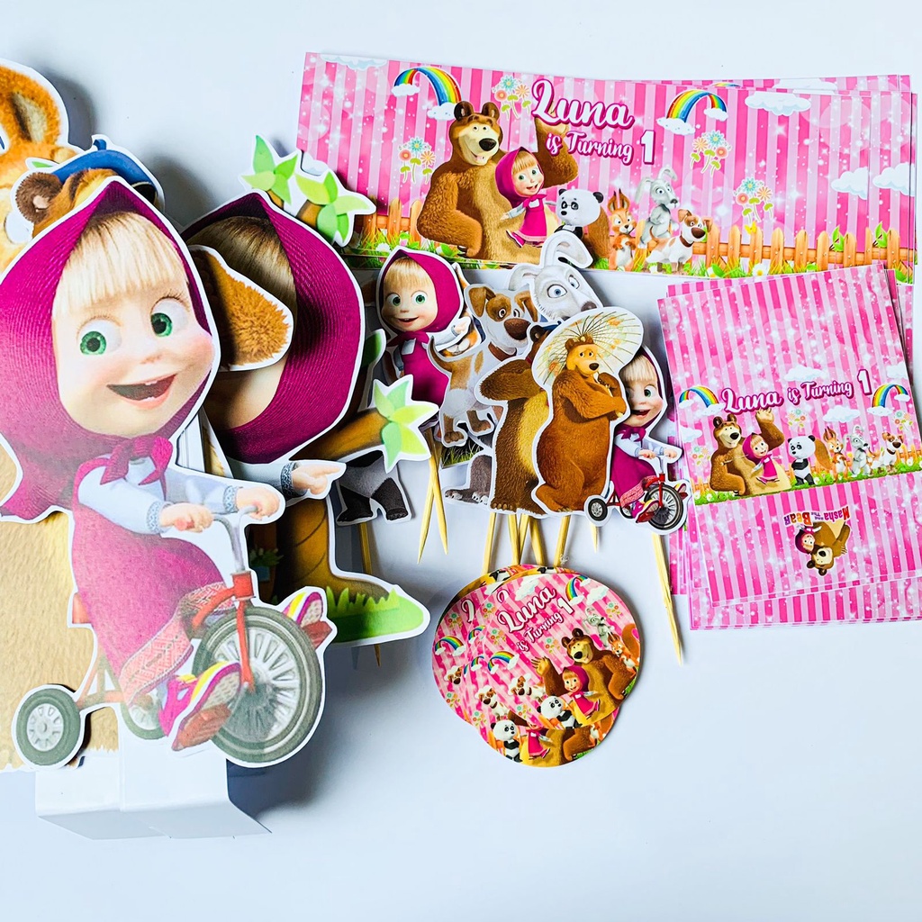 Jual Masha and The Bear Paket Label Dessert Table Birthday / Hiasan ...