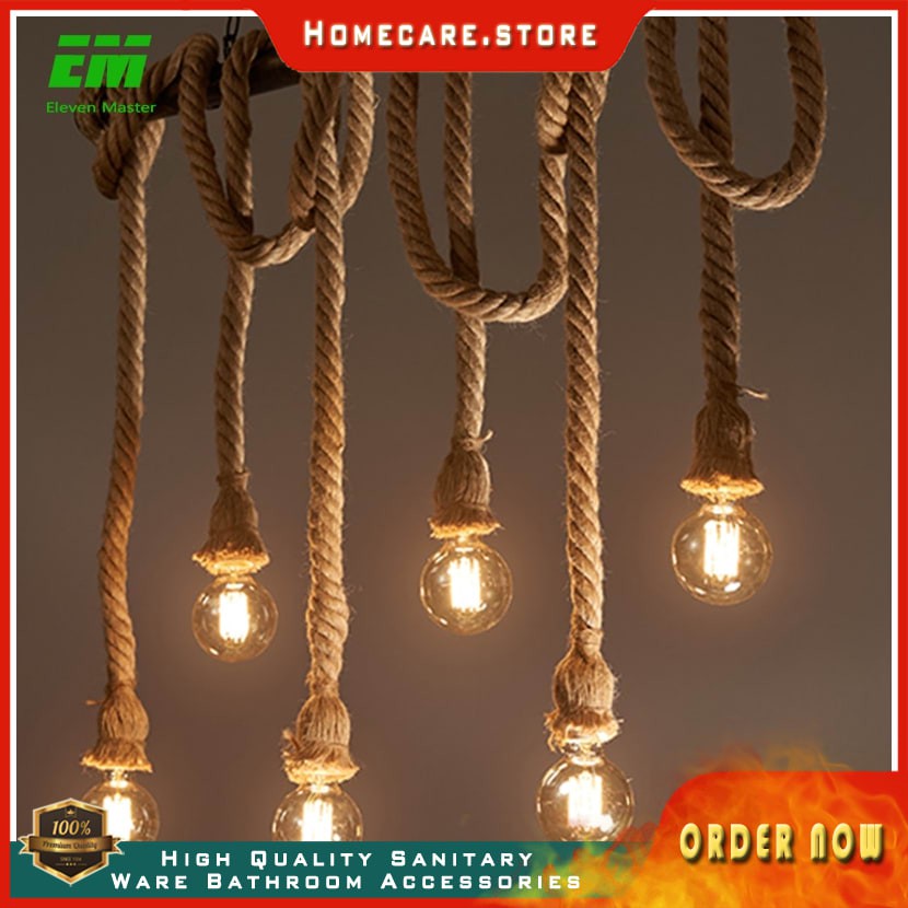Jual 1/2/3/4/5 head vintage hemp rope pendant light retro loft ...