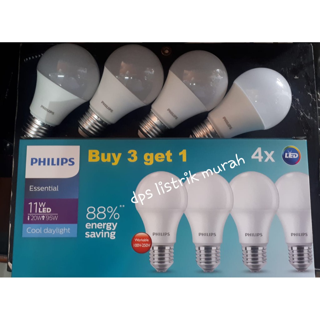 Jual [ PROMO BELI 3 GRATIS 1 ] PHILIPS LED Essential E27 5w, 7w, 9w ...