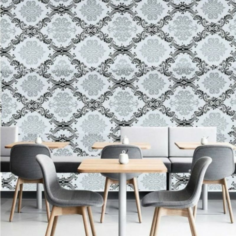 Jual Wallpaper Dinding Batik Sticker Dinding Batik Hitam Putih Silver ...