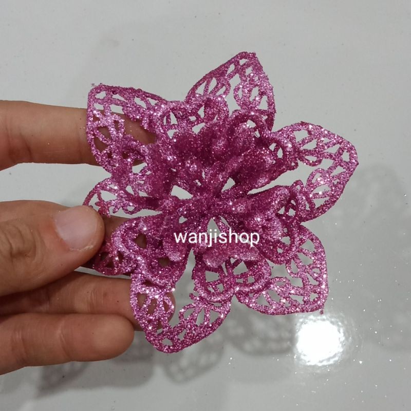 Jual BUNGA GLITTER MOTIF artificial 10 CM hiasan pohon natal dekorasi ...