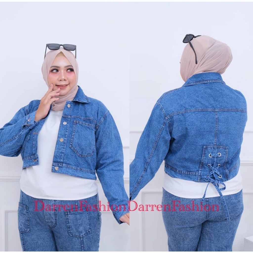 Jual Jaket crop jeans veve jumbo big size | Shopee Indonesia