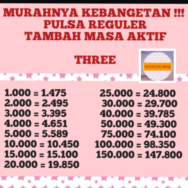Jual PROMO!!! PULSA REGULER THREE 10RB 15RB 20RB 25RB 30RB 40RB 50RB ...