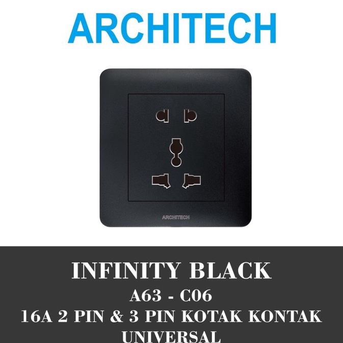 Jual ARCHITECH INFINITY BLACK A63-C06 Stop Kontak - Colokan Universal | Shopee Indonesia
