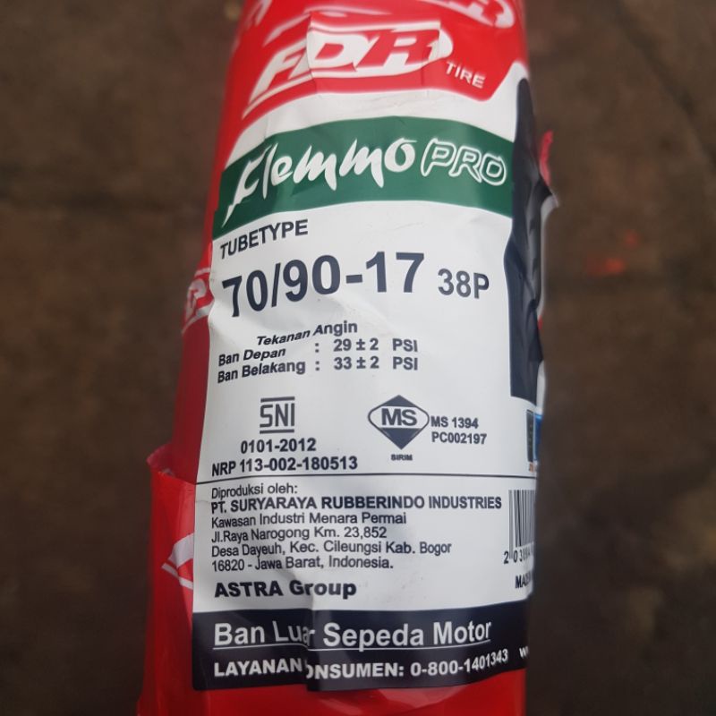 Jual BAN LUAR FDR FLEMMO PRO 70/90-17 BAN LUAR DEPAN FDR TUBE TYPE ...