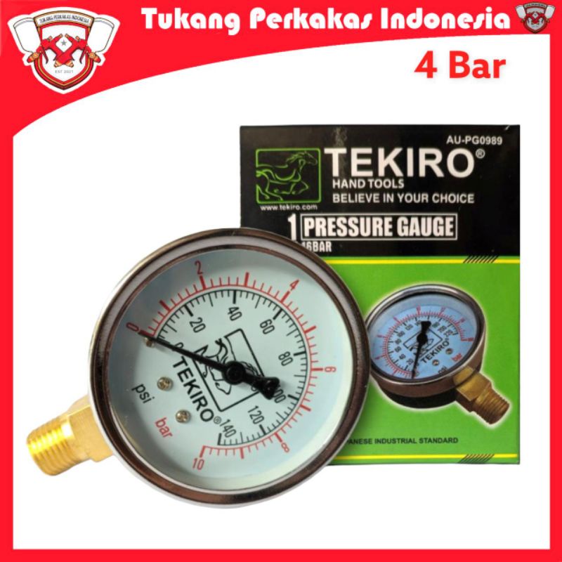 Jual TEKIRO PRESSURE GAUGE 4 BAR PENGUKUR TEKANAN ANGIN 4 BAR MANOMETER ...