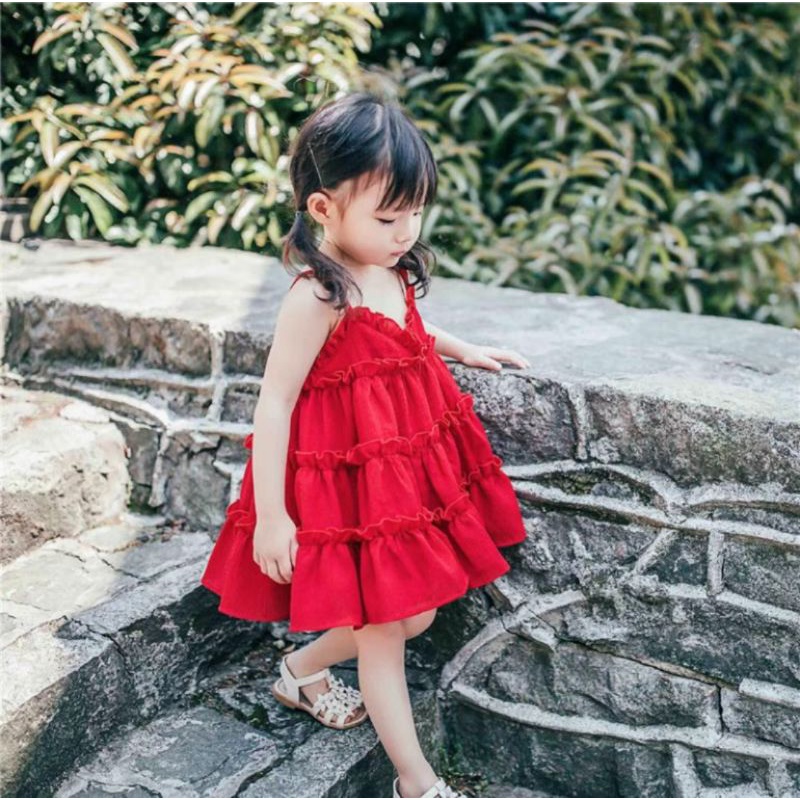 Jual [Mr.Gabor] dress anak perempuan merah ruffle /red ruffle dress ...
