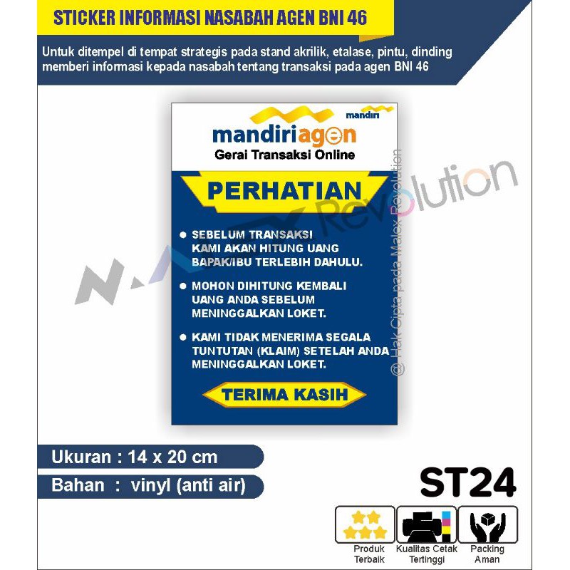 Jual STICKER PERHATIAN AGEN BRI, MANDIRI, BNI | Shopee Indonesia