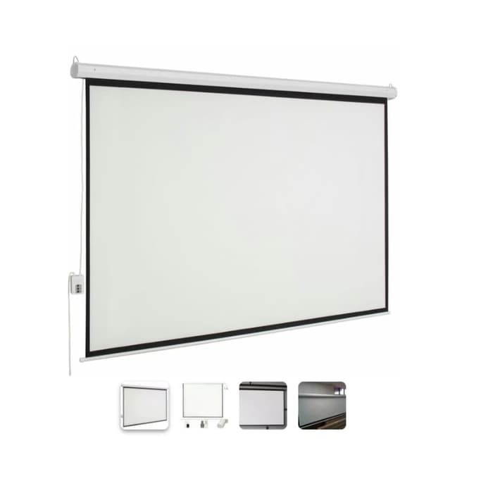 Jual Screen Projector 120" 4:3 Motorized Layar Proyektor 150" remot ...
