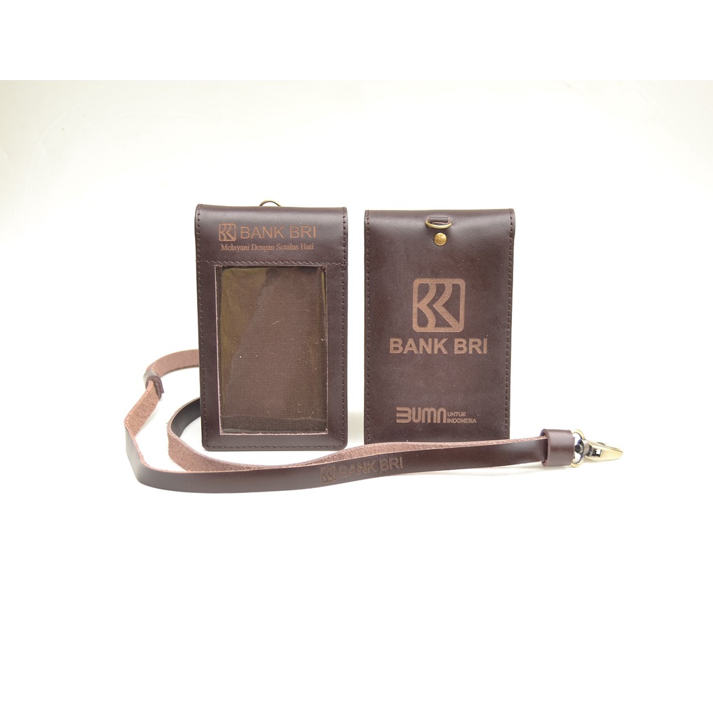 Jual ID Card Holder Bank BRi / Lanyard Name Tag Kulit Logo BRI Cokelat ...