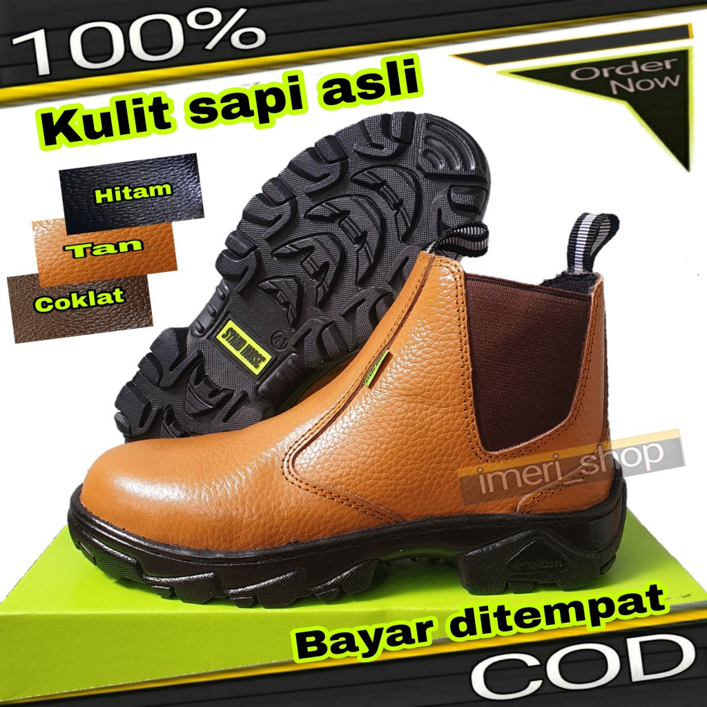 Jual Sepatu Safety Boots Pria Kulit Asli Septi Ujung Besi Sefty Cowok ...