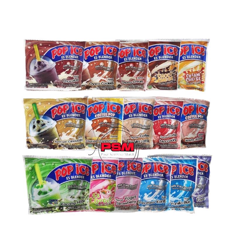 Jual PSM ~ MINUMAN POP ICE 25 GRAM TERLENGKAP SACHET ES BLENDER ECERAN ...